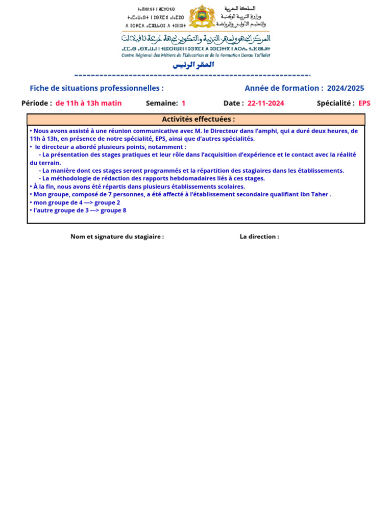 Réunion de stage EPS - Semaine 1 2024 | PDF