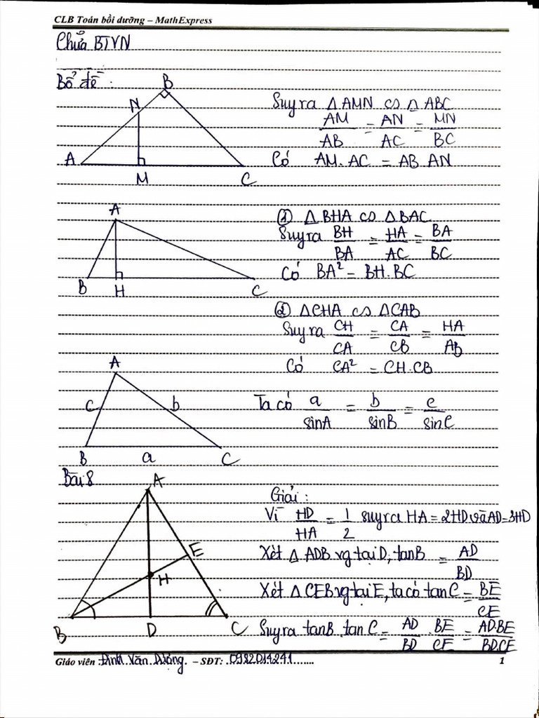 BC.9A1. NDBH.13072024. Một Số Hệ Thức Về Cạnh Trong Tam Giác Vuông | PDF
