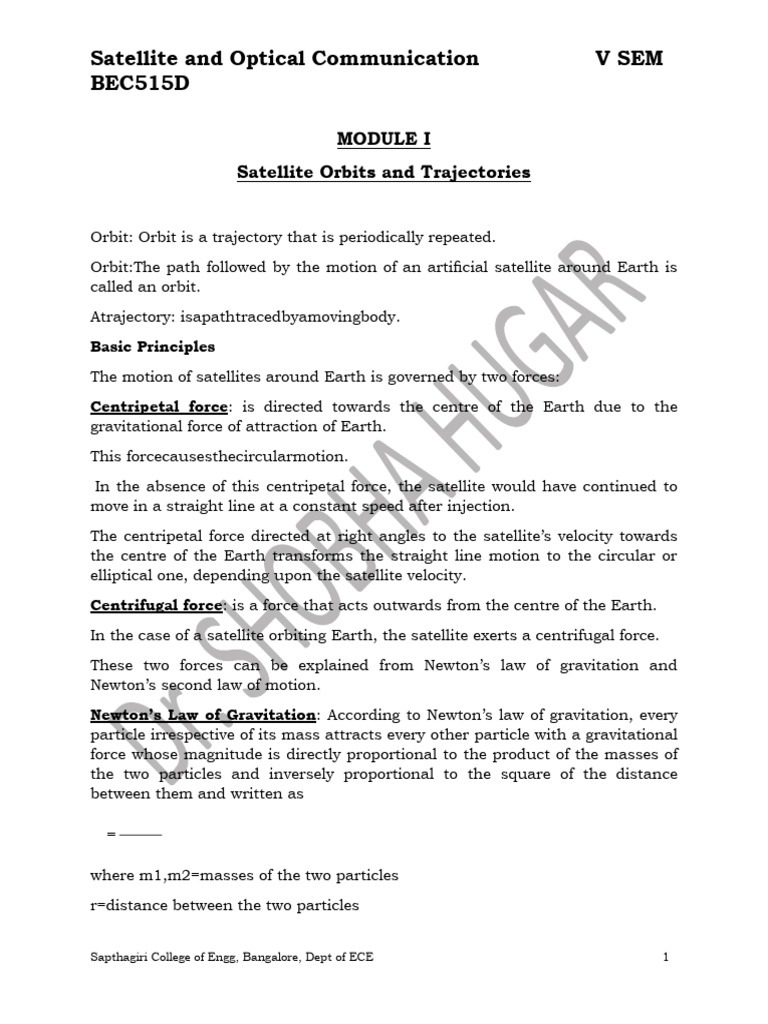 Satellite and Optical Communication BEC515D - MODULE - 1 | PDF | Force | Apsis