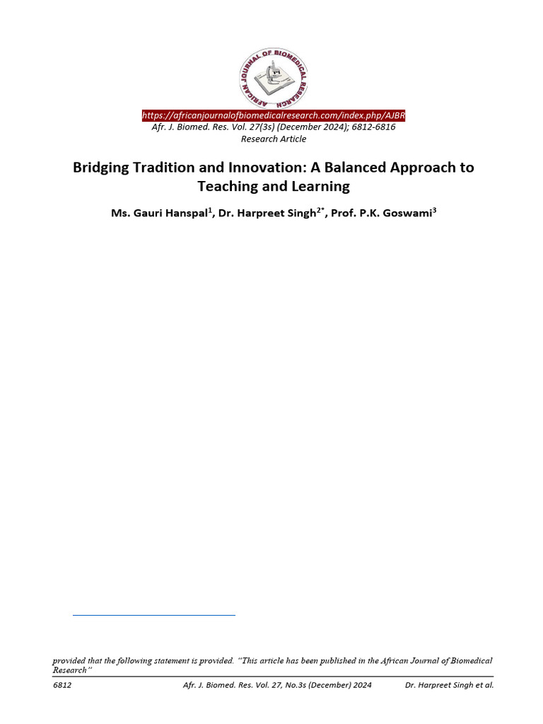 Bridging Tradition And Innovation A Balanced Appro Pdf Learning