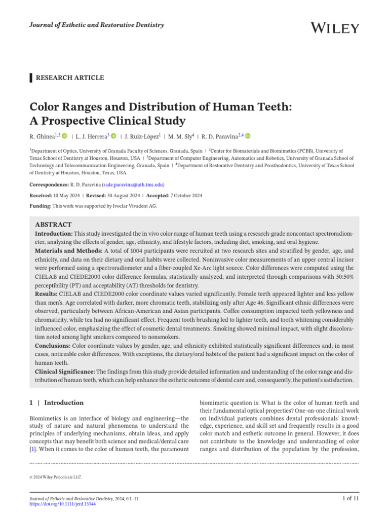 Color Ranges and Distribution of Human Teeth A Prospective Clinical ...