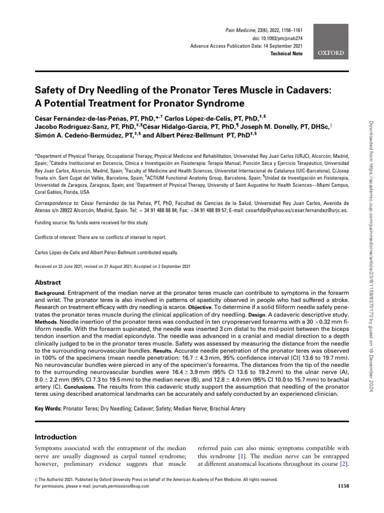 Safety of Dry Needling of The Pronator Teres Muscle | PDF ...