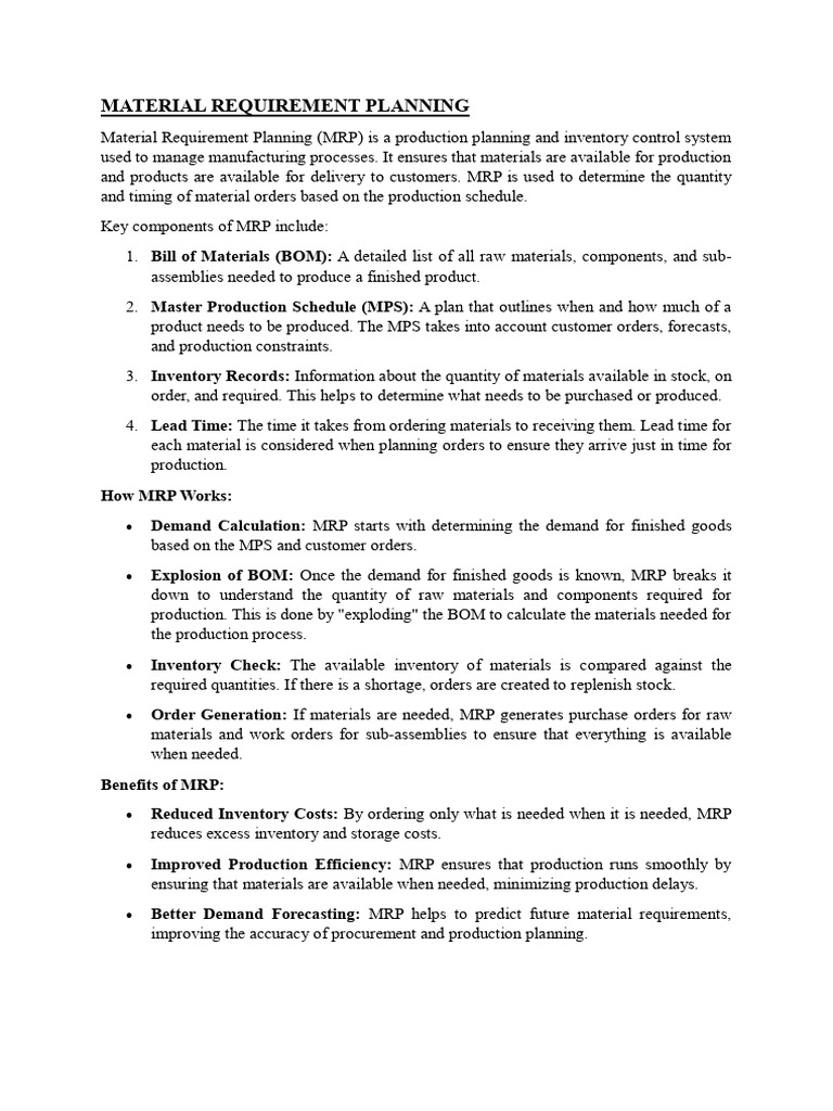 Material Requirement Planning Overview | PDF | Inventory | Business ...