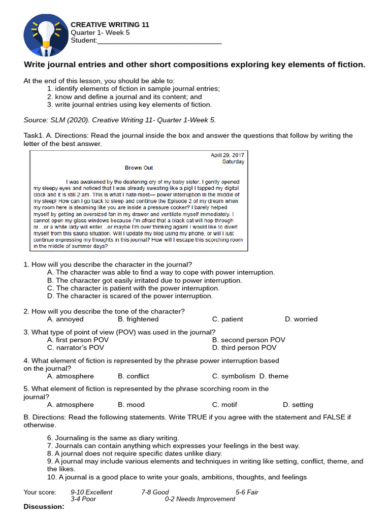 Journal Writing in Creative Fiction | PDF | Narration | Thought
