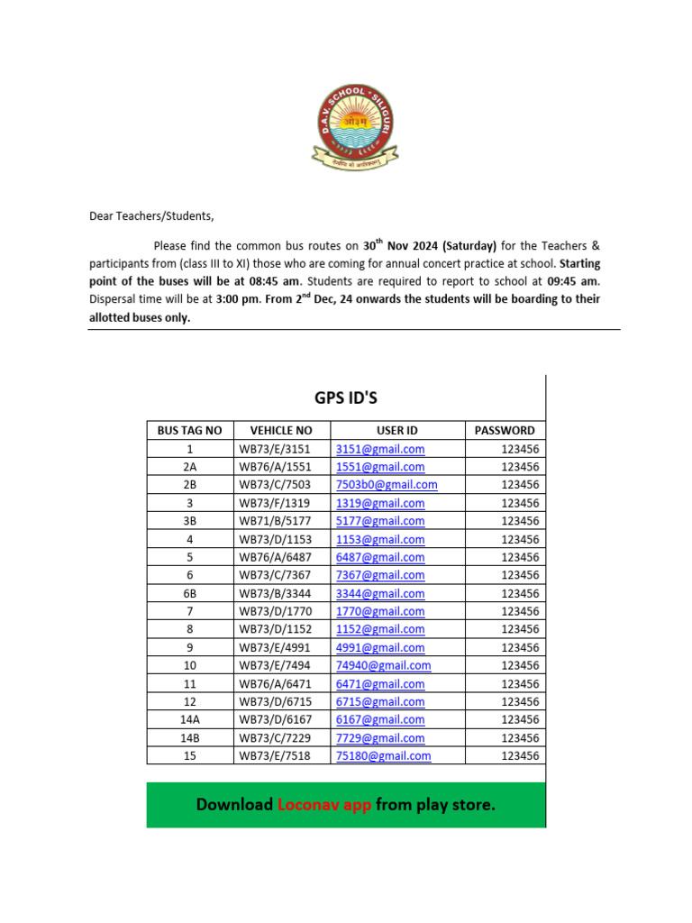 Bus Routes On 30-11-24 For (Teachers & Students) From Classes III To XI ...
