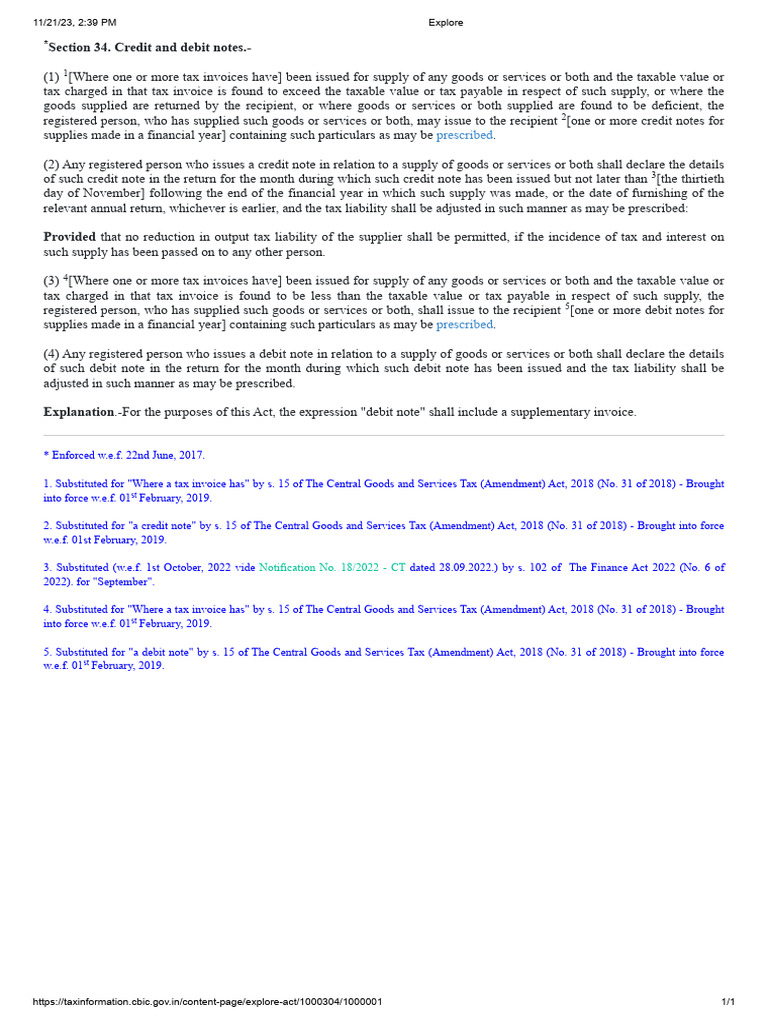 Section 34 - Credit Debit Note | PDF | Debits And Credits | Taxes