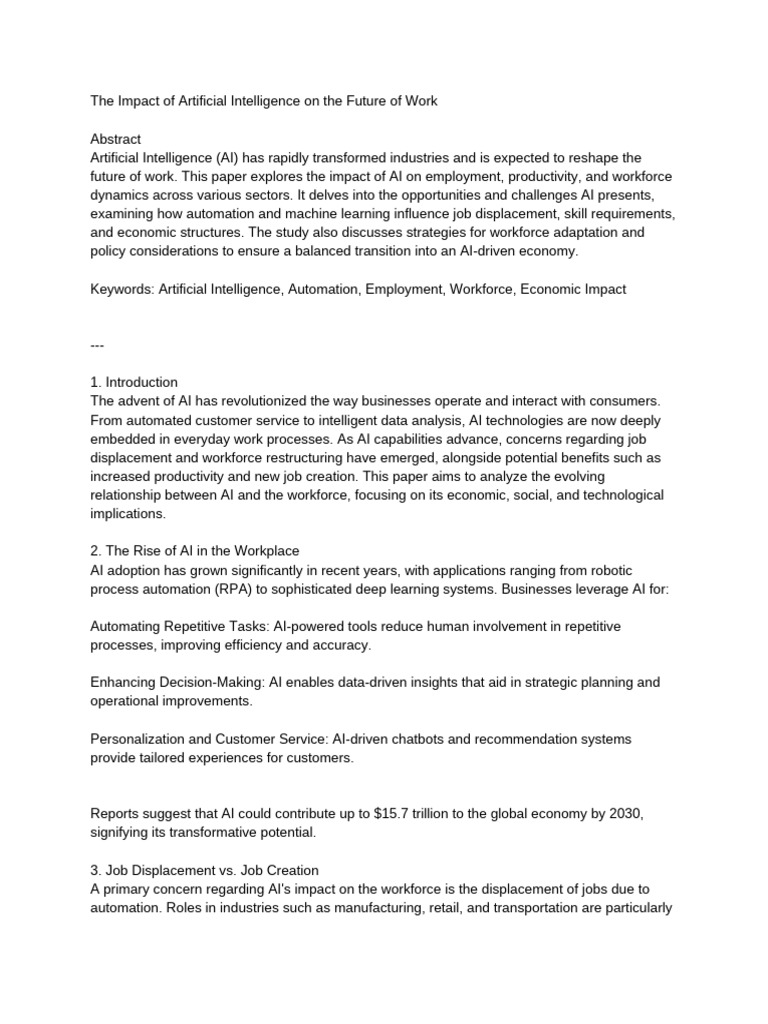 The Impact of Artificial Intelligence On The Future of Work | PDF ...
