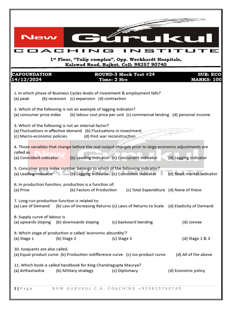 Caf Mock#24 14.12.24 Eco Question Paper | PDF | Demand | Money Supply