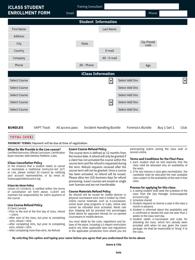 Iclass Student Enrollment Form 3 | PDF