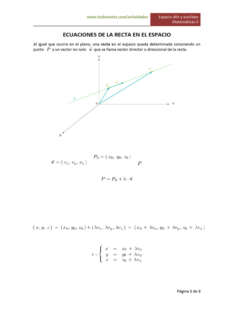 Ecuaciones de Rectas en el Espacio | PDF | Línea (geometría) | Vector Euclidiano