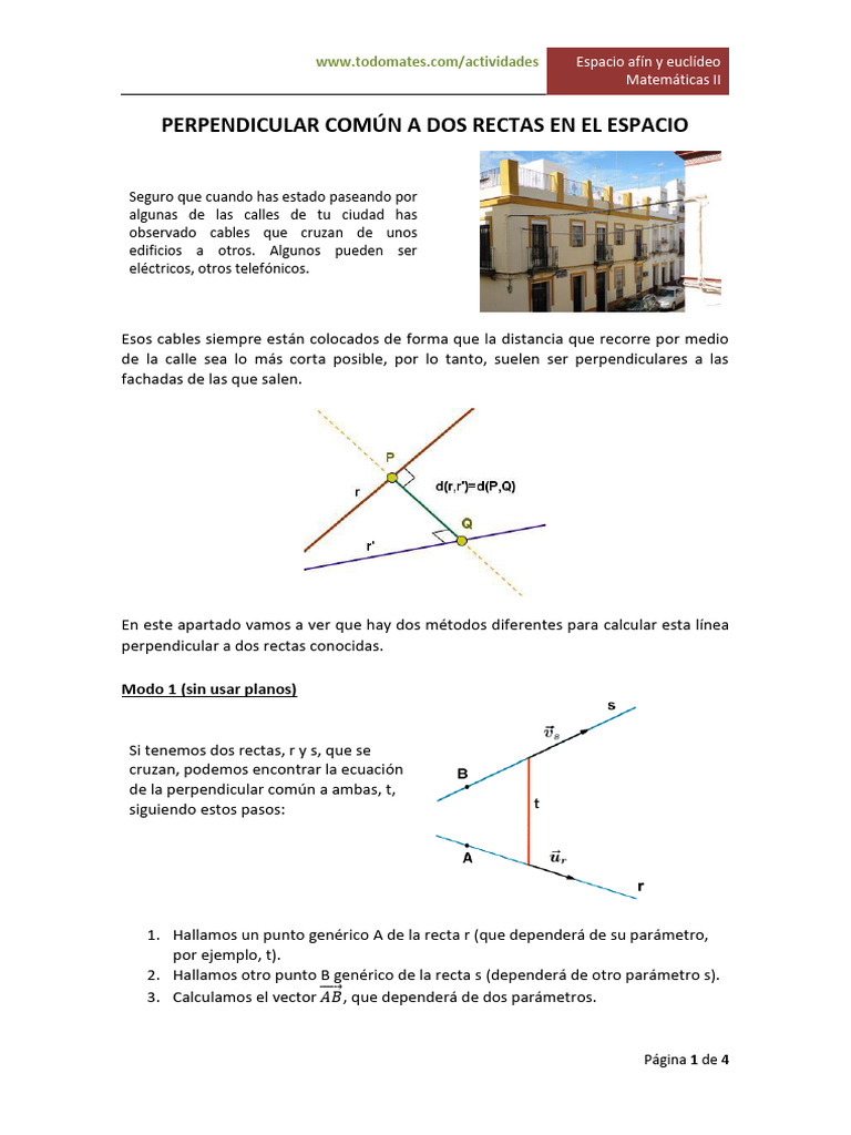 5.8.- Perpendicular comun a dos rectas en el espacio | PDF | Línea (geometría) | Vector Euclidiano