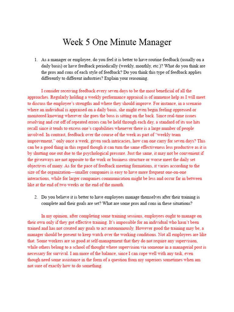 Week 5 One Minute Manager | PDF | Performance Appraisal | Behavioural ...