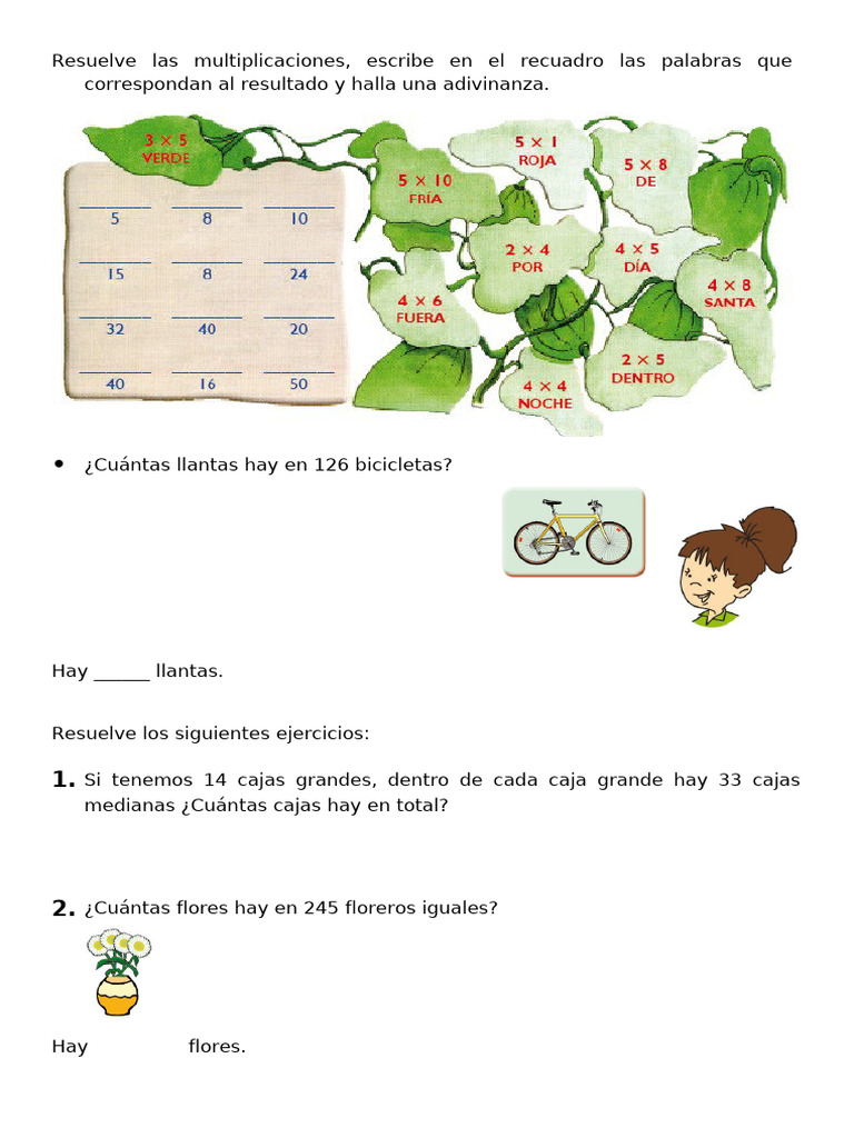 Ejercicios de Multiplicación 4° Grado | PDF
