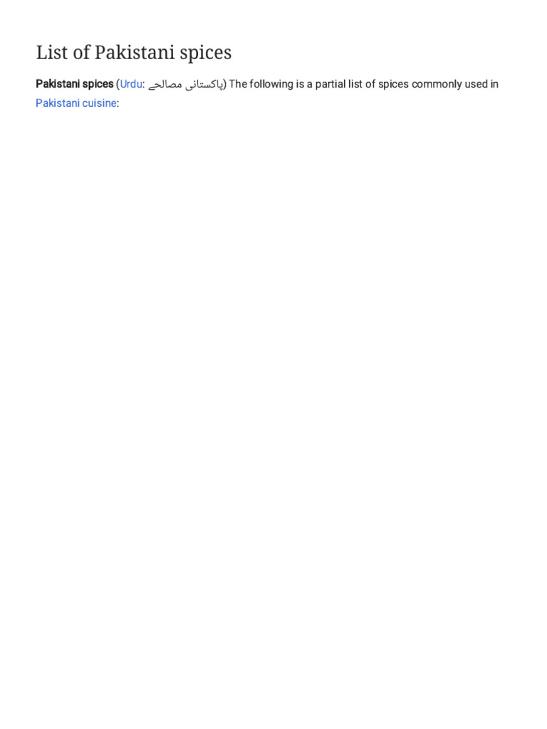 List of Pakistani Spices - Wikipedia | PDF