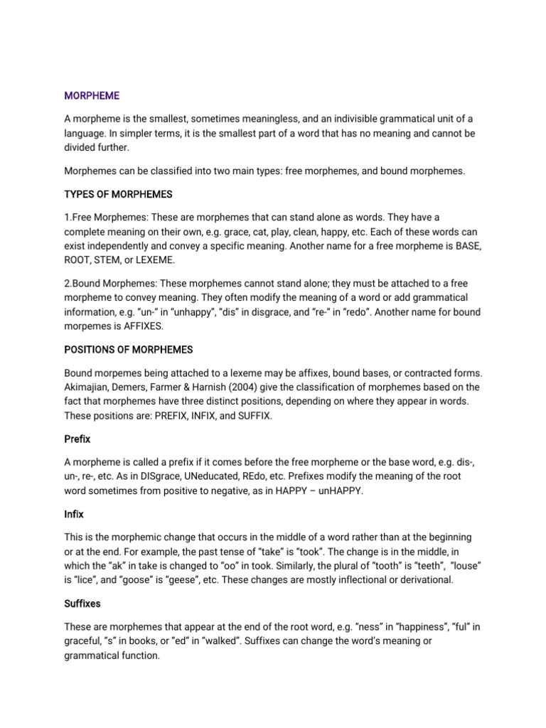 Understanding Morphemes: Types and Functions | PDF | Word | Morphology ...
