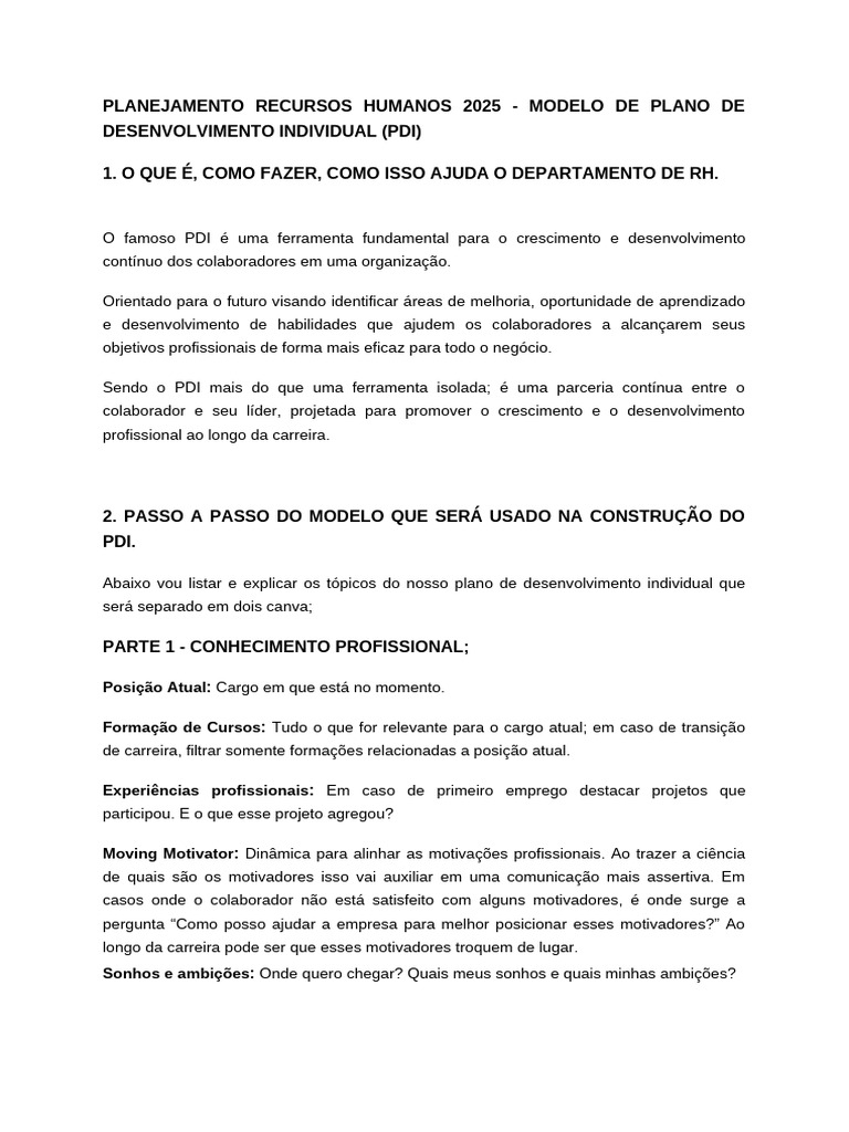 Modelo PDI - PASSO A PASSO | PDF | Gestão de recursos humanos | Motivação