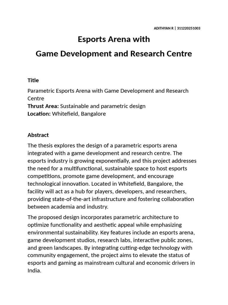 Parametric Esports Arena Design in Bangalore | PDF | Sustainability