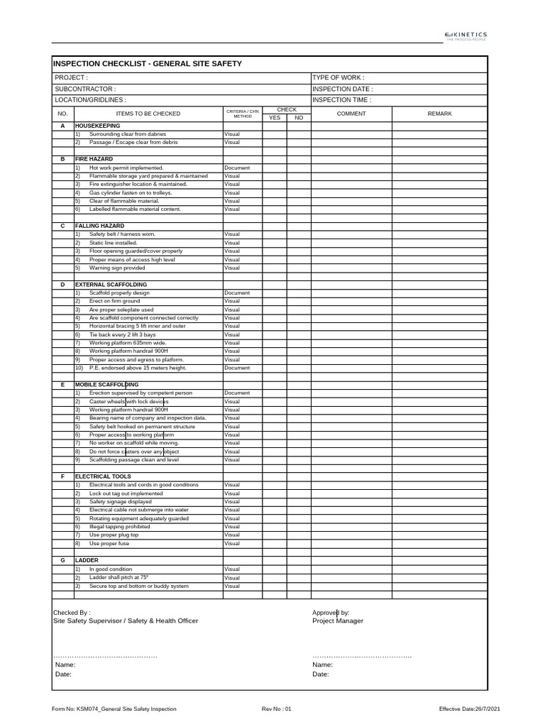 KSM005 - Daily General Safety Inspection Form | PDF | Scaffolding ...