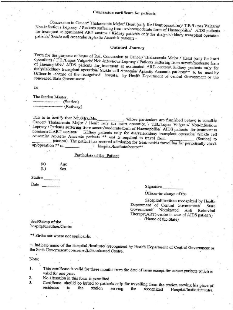 Railway Concession Form Outward Journey | PDF