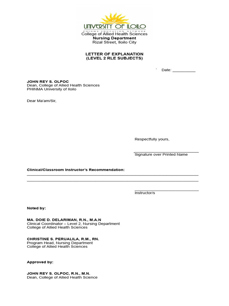 Level 2 RLE Letter of Explanation | PDF
