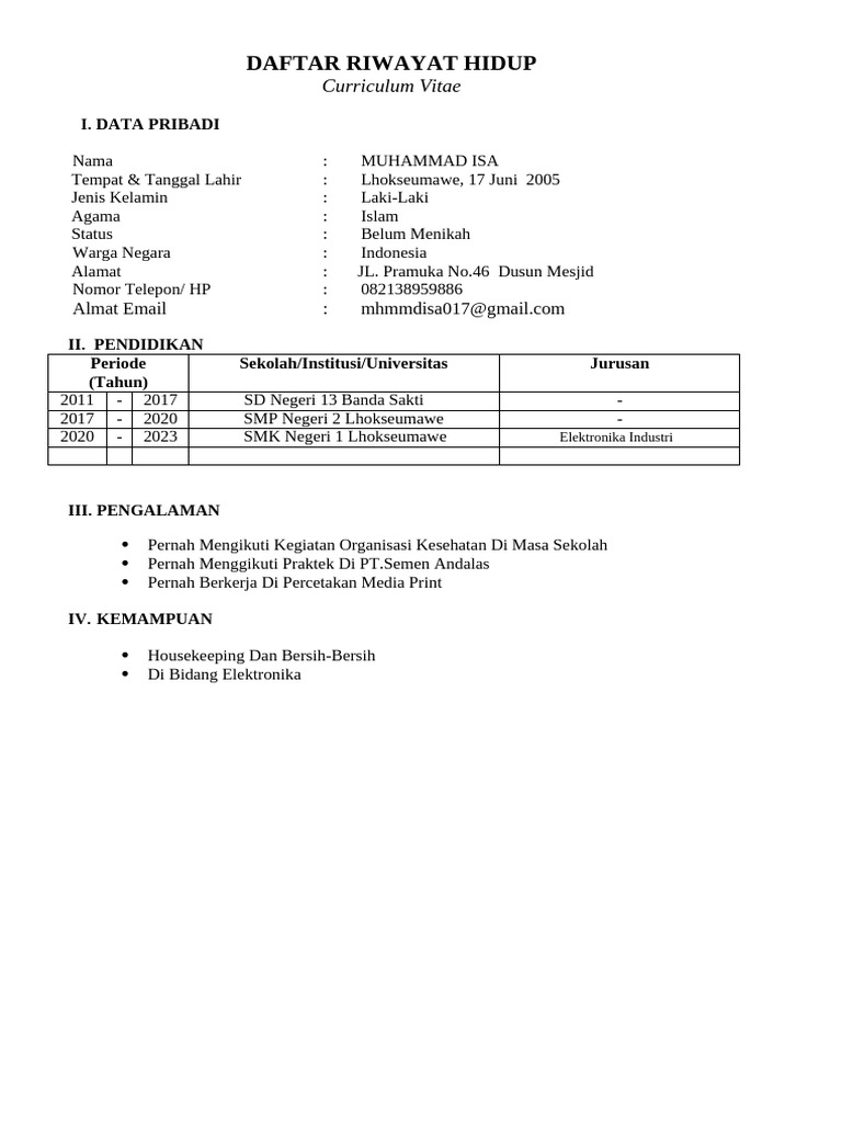 Surat CV Isa | PDF