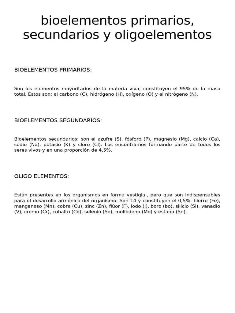 Bioelementos Primarios | PDF