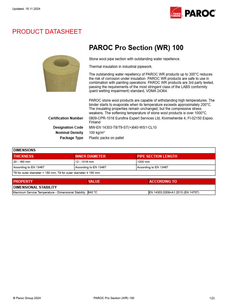 PAROC Pro Section WR 100 en US 15112024 | PDF | Pipe (Fluid Conveyance ...