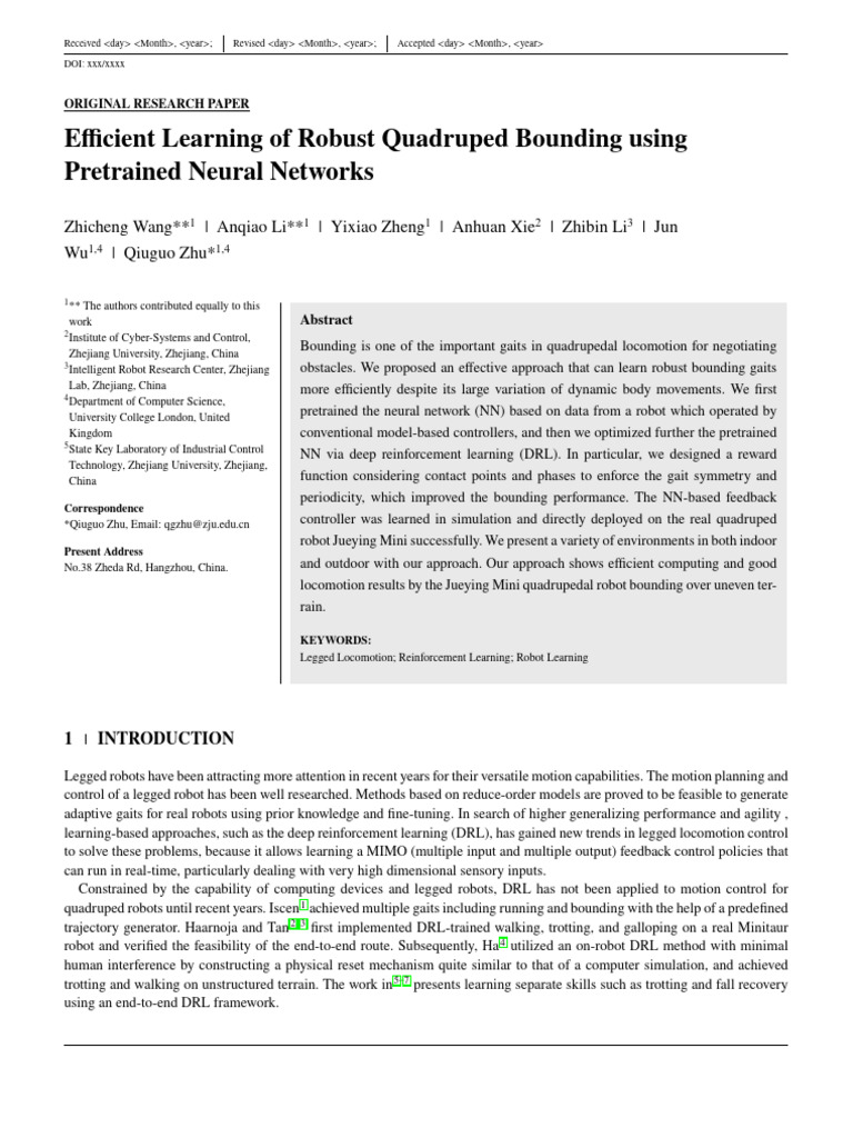 Efficient Learning of Robust Quadruped Bounding using Pretrained Neural Networks | PDF | Deep ...