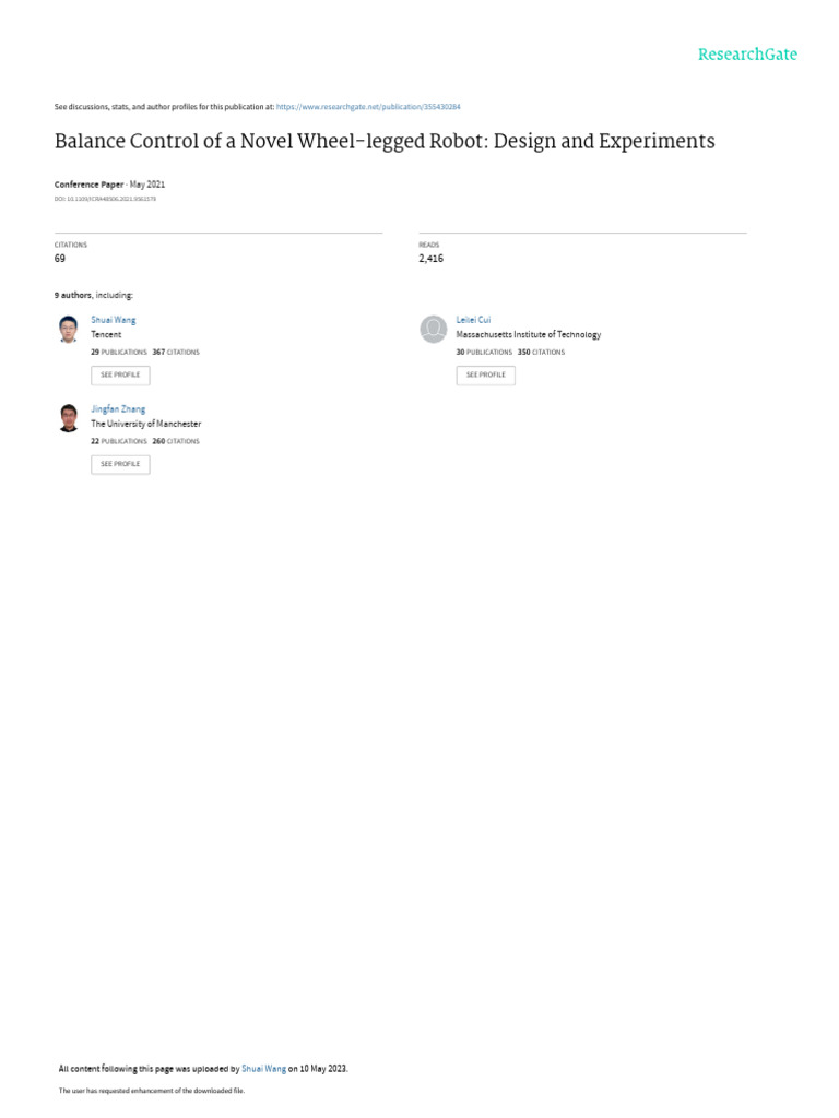 Balance Control of A Novel Wheel-Legged Robot Design and Experiments ...