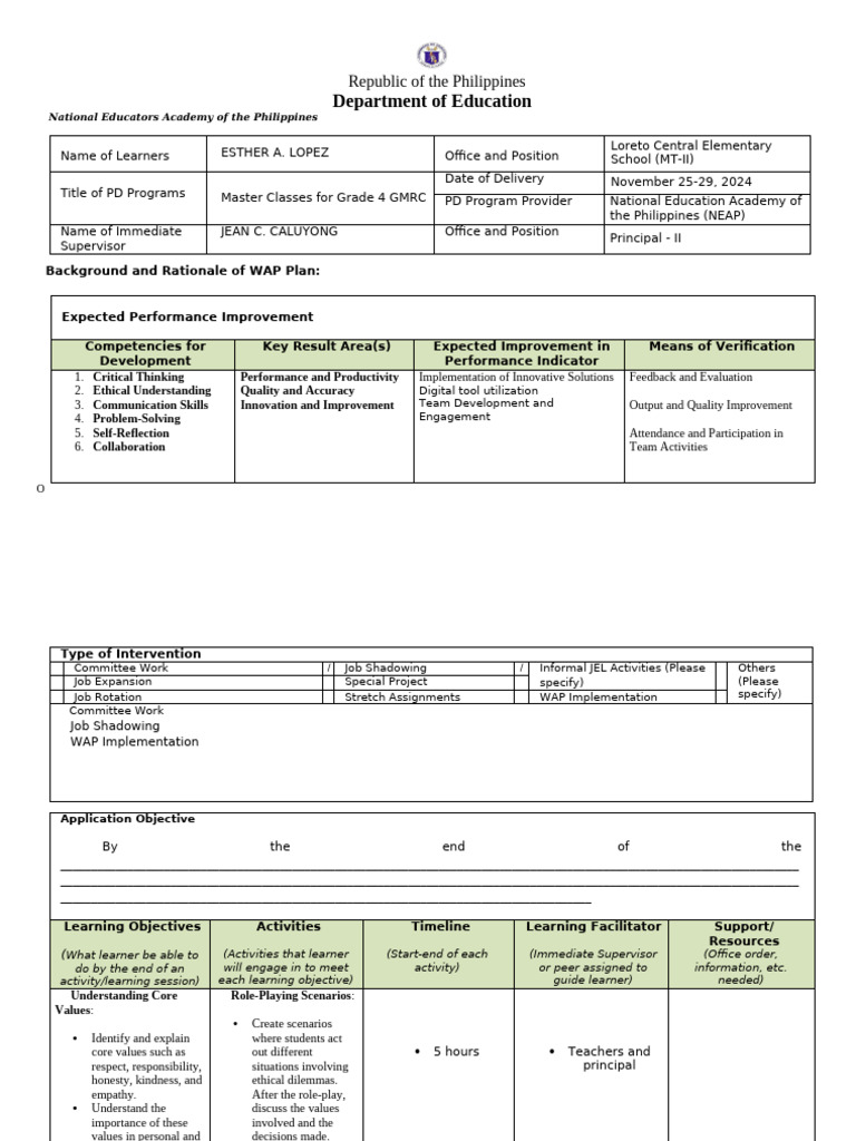 WAP-Template-1 | PDF | Behavior Modification | Learning