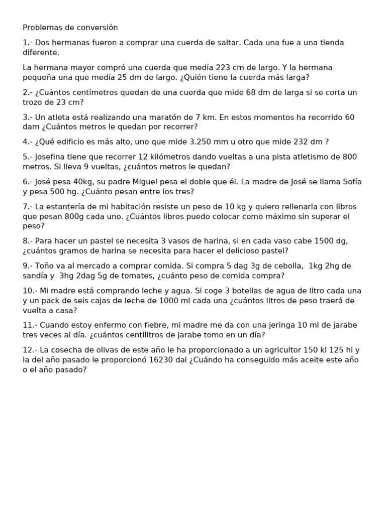 Problemas de conversión de medidas y pesos | PDF