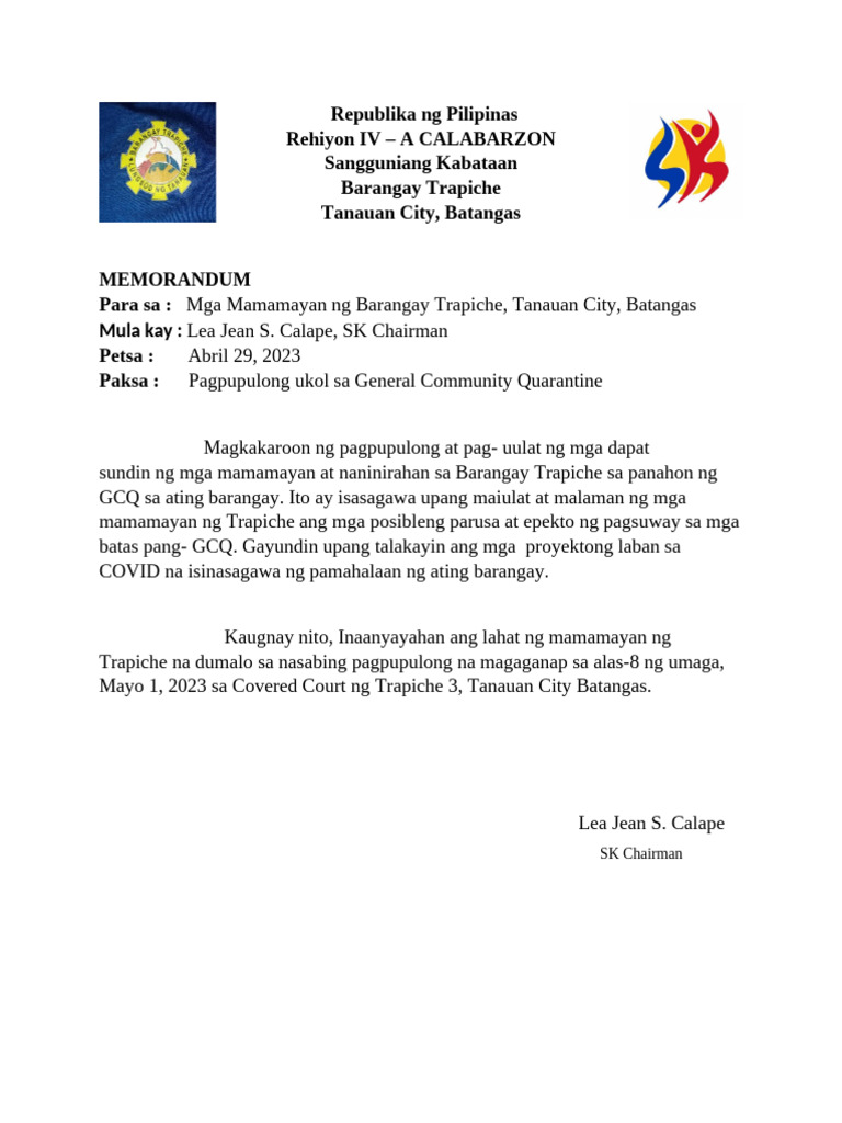 MEMORANDUM-FILIPINO | PDF