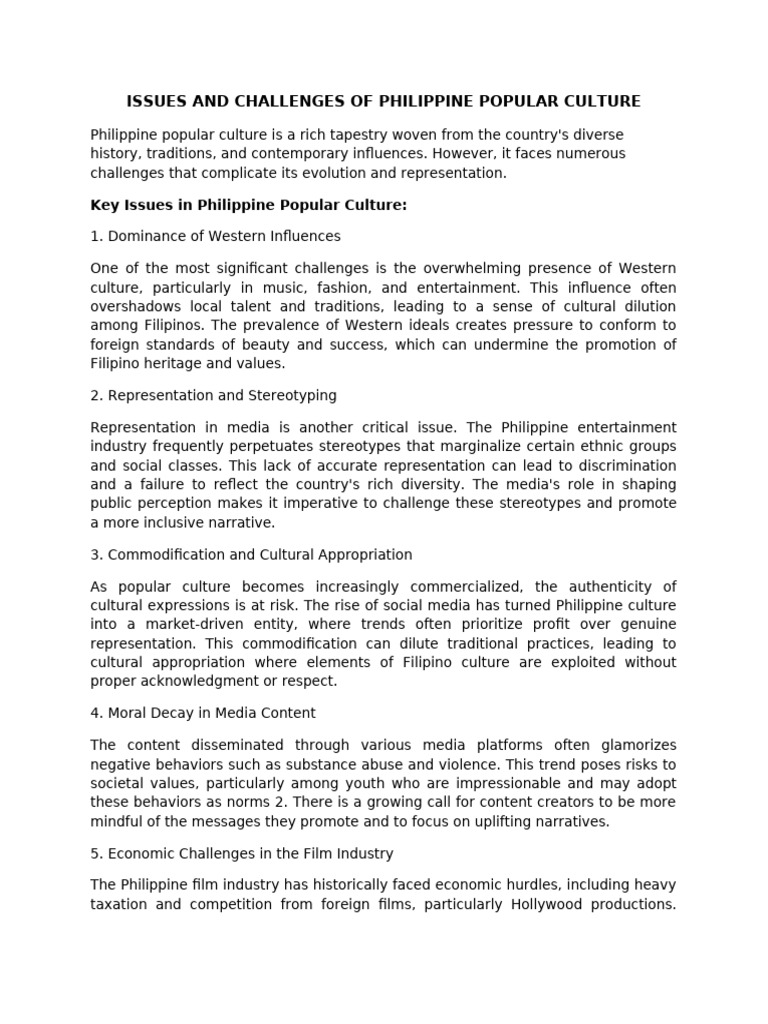 Issues and Challenges of Philippine Popular Culture | PDF | Philippines