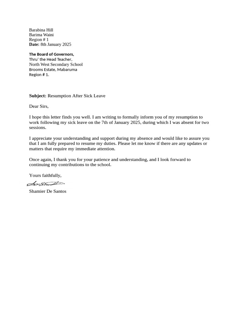 Resumption Letter | PDF