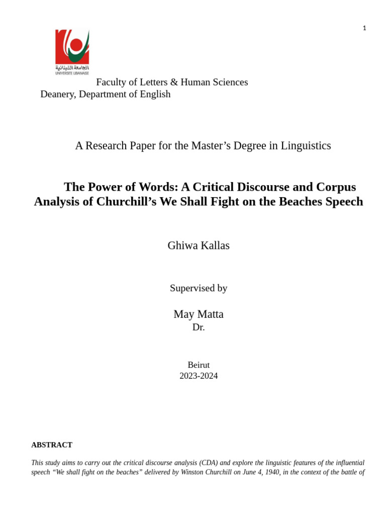 Churchill's Speech: Discourse Analysis | PDF | Linguistics | Discourse
