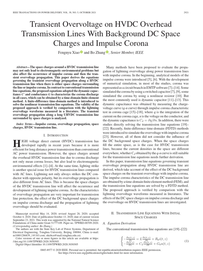 Transient Overvoltage On HVDC Overhead Transmission Lines With Background DC Space Charges and ...