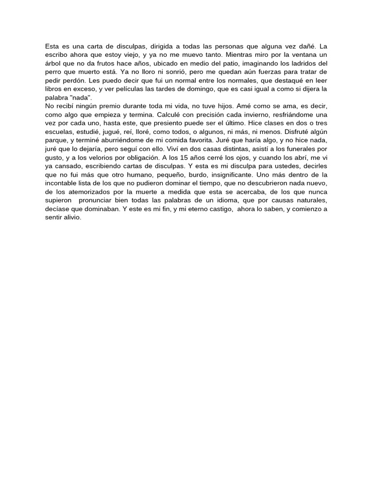 Carta de disculpas y reflexiones finales | PDF
