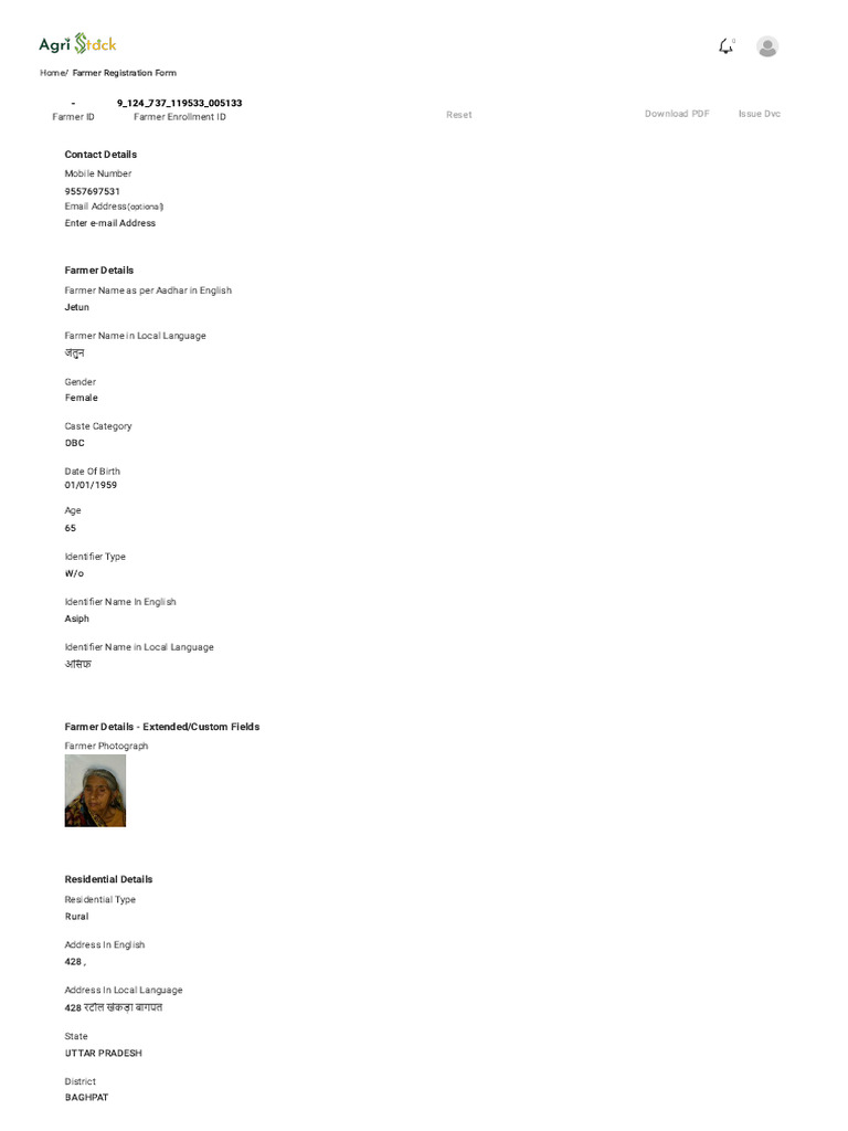 Farmer Registry Jetun | PDF