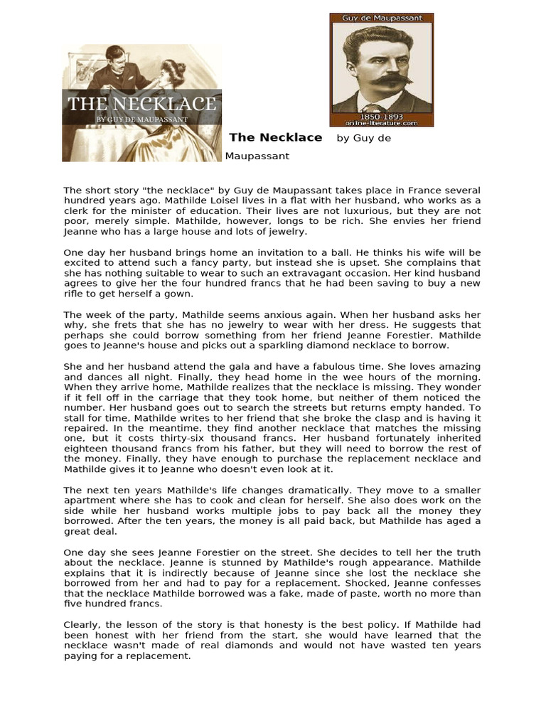 The Necklace: A Lesson in Honesty | PDF