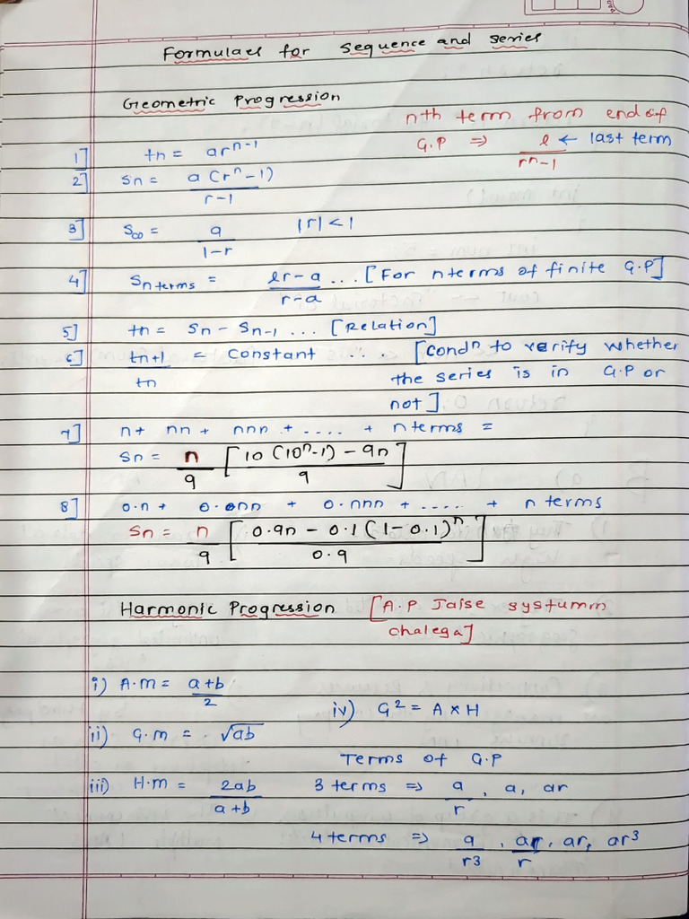 Sequence and Series (Formula) | PDF