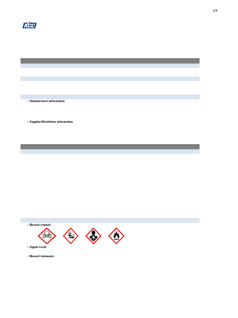 KCC MSDS Ut5570-B | PDF | Toxicity | Personal Protective Equipment