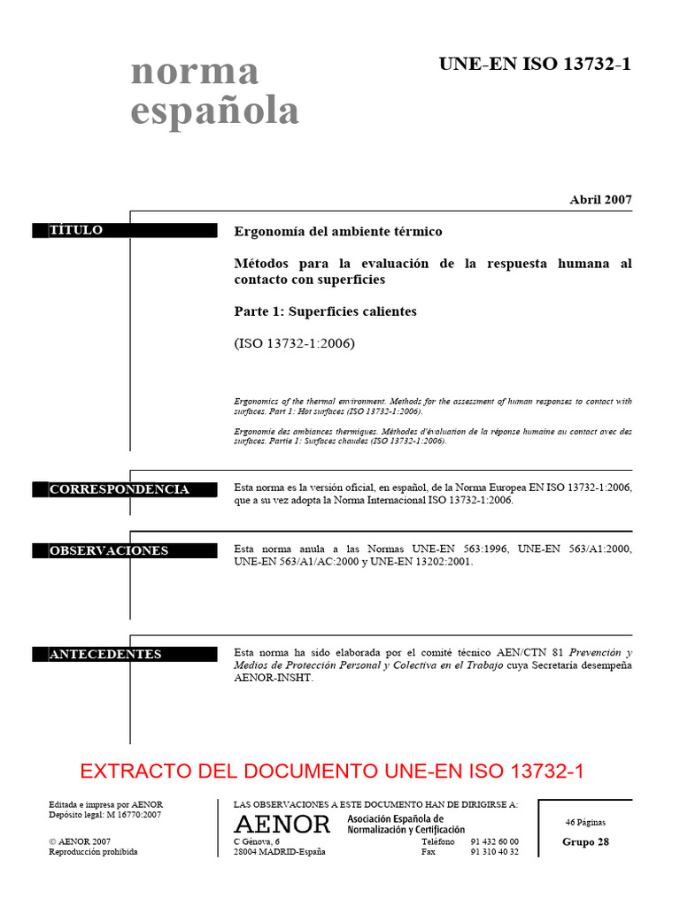 (Ex) Une-En Iso 13732-1 2007 | PDF | Quemar | Temperatura