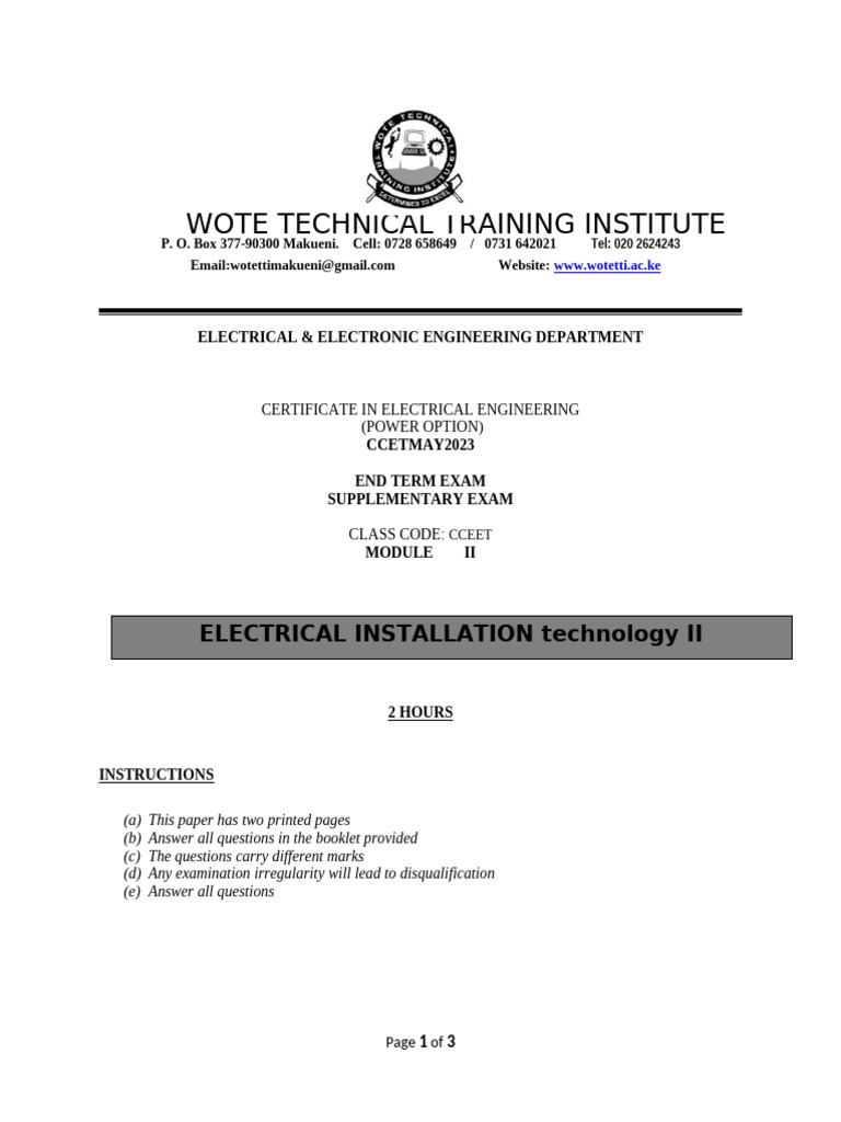 EIT MOD II Suplementary 2024 | PDF | Electrical Wiring | Watt