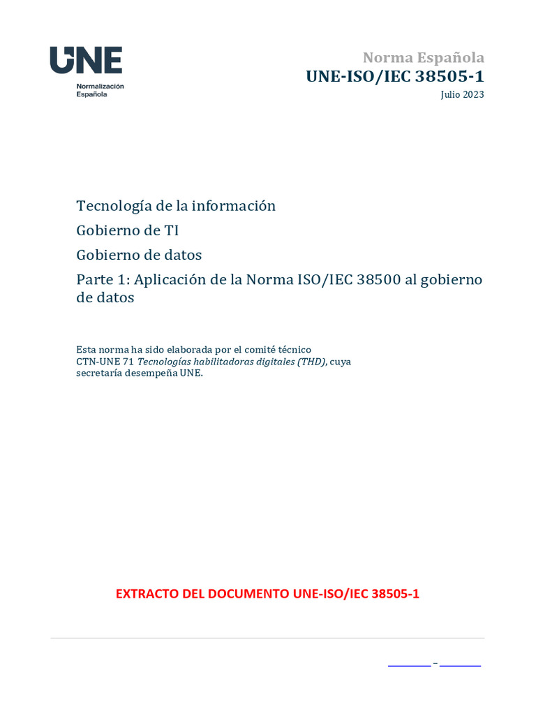 (EX)UNE-ISO(IEC_38505-1=2023 | PDF | Gobierno | Comisión Electrotécnica ...