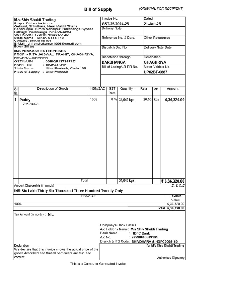 Prakesh Enterprises 21.01.2025 | PDF | Invoice | Taxation