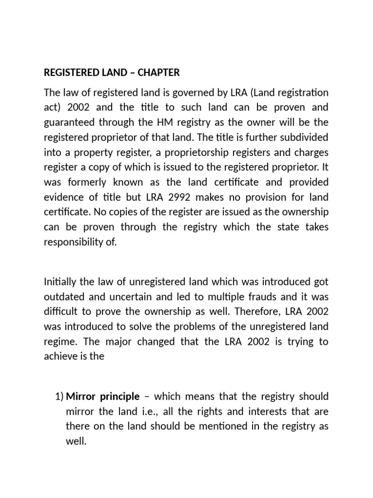 Registered Land - Chapter | PDF | Civil Law (Legal System) | Civil Law ...