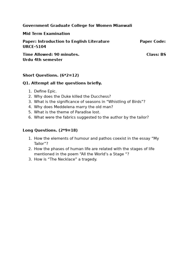 Into To Eng Lit BS Urdu 4th | PDF