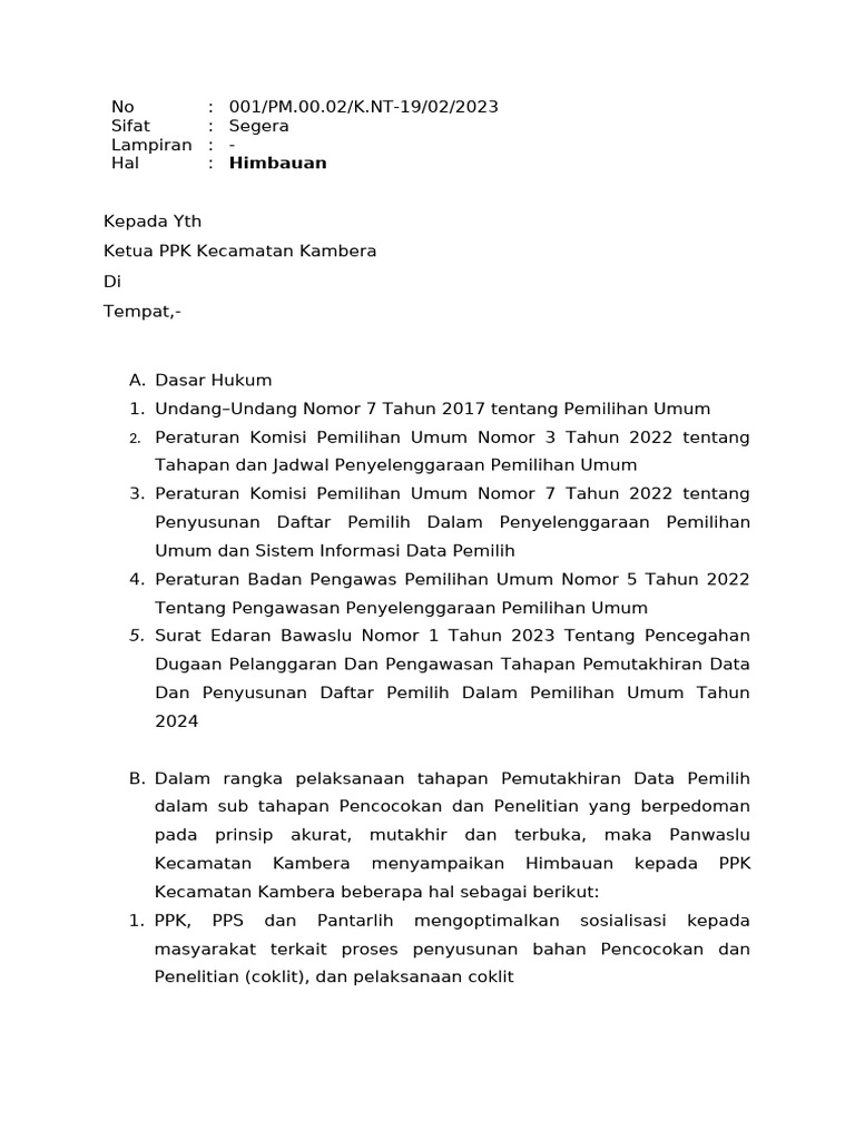 Surat Himbauan Kec Kambera | PDF