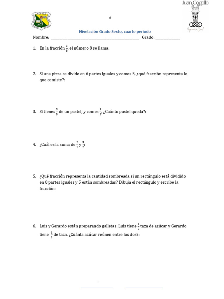 Nivelacion Sexto Cuarto Periodo | PDF