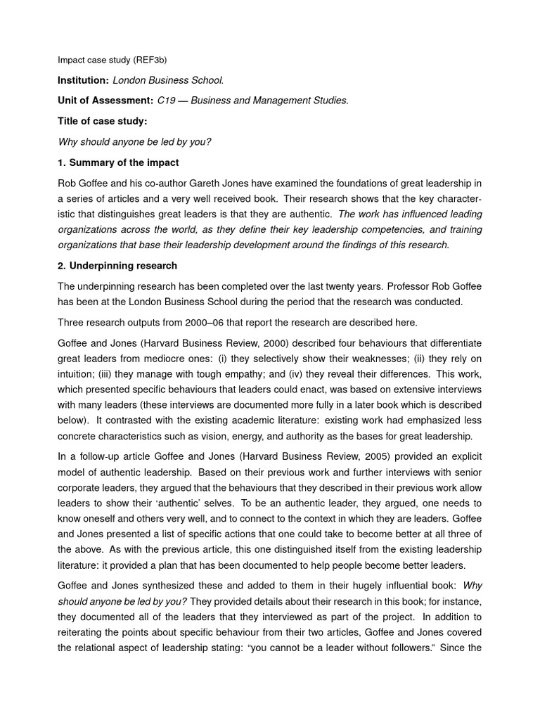 Authentic Leadership Insights by Goffee | PDF | Leadership
